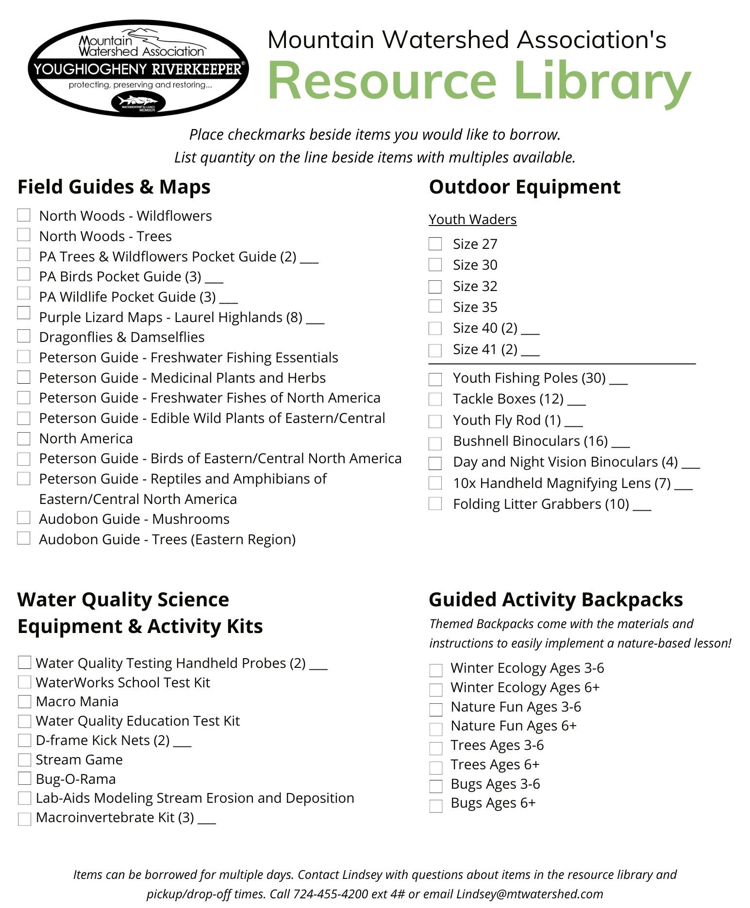 MWA's Outdoor Resource Library - Mountain Watershed Association